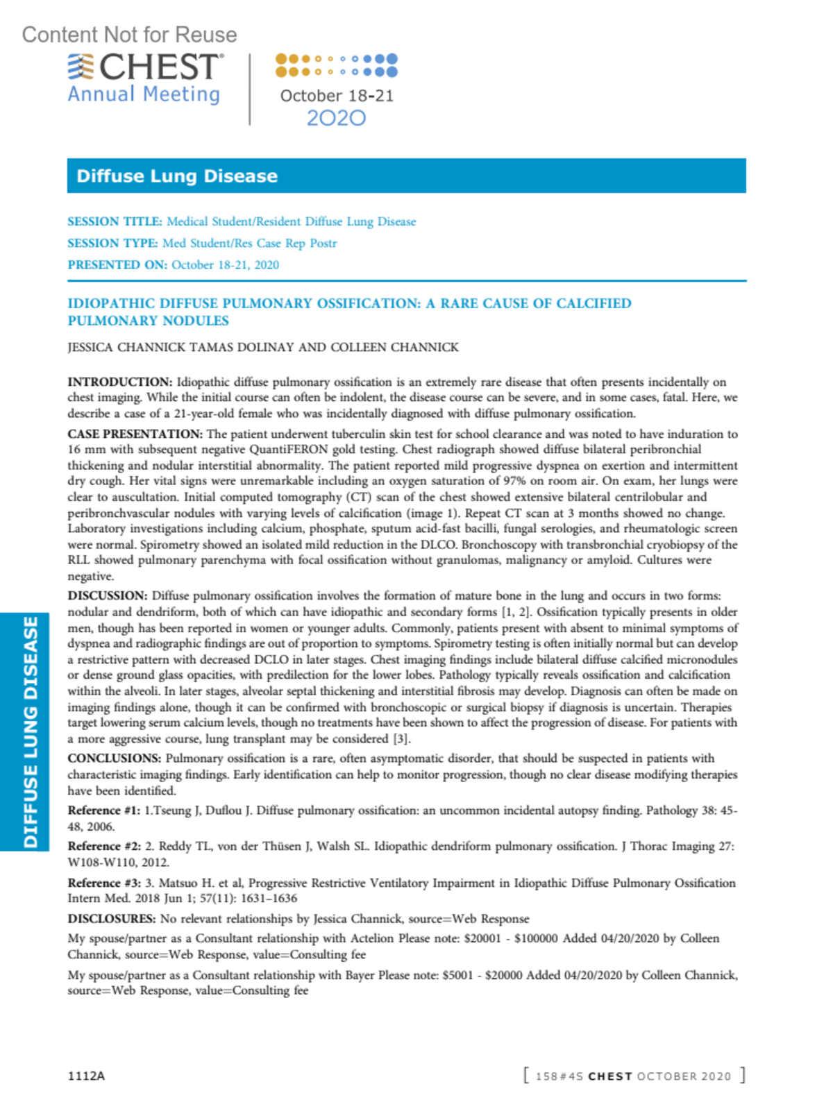 Idiopathic Diffuse Pulmonary Ossification A Rare Chest