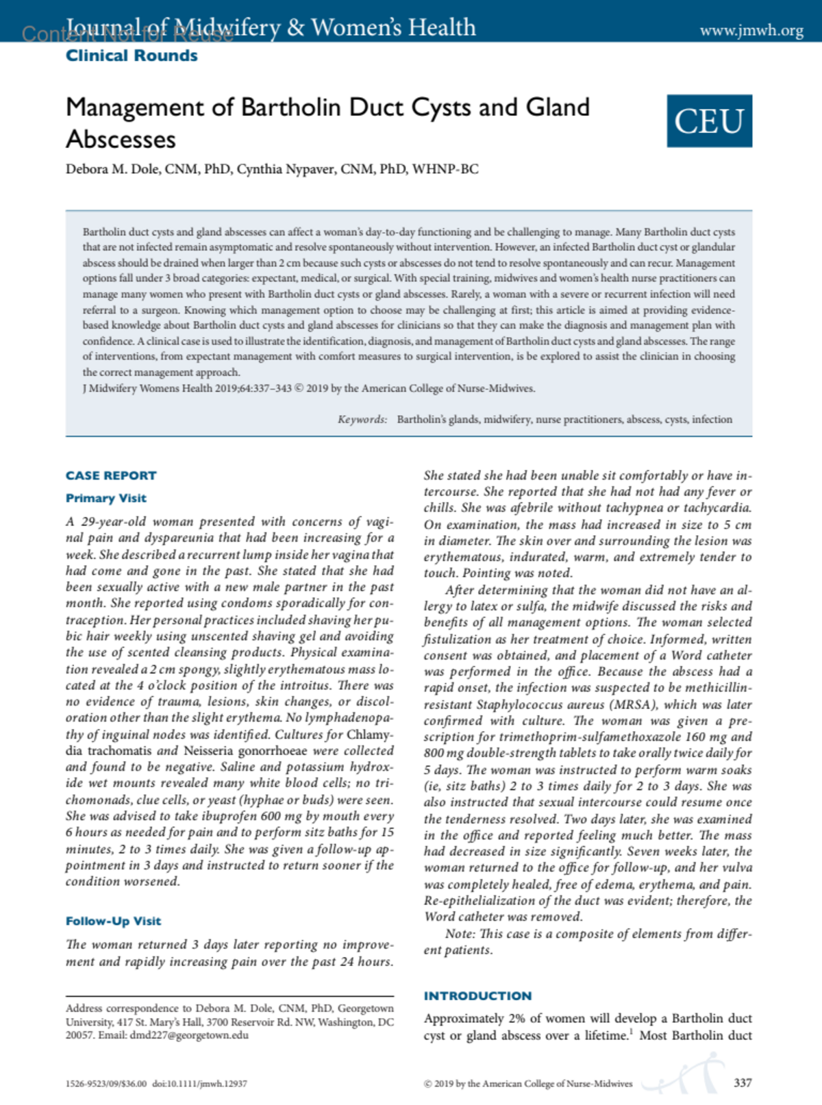 Management Of Bartholin Duct Cysts And Gland Journal Of Midwifery
